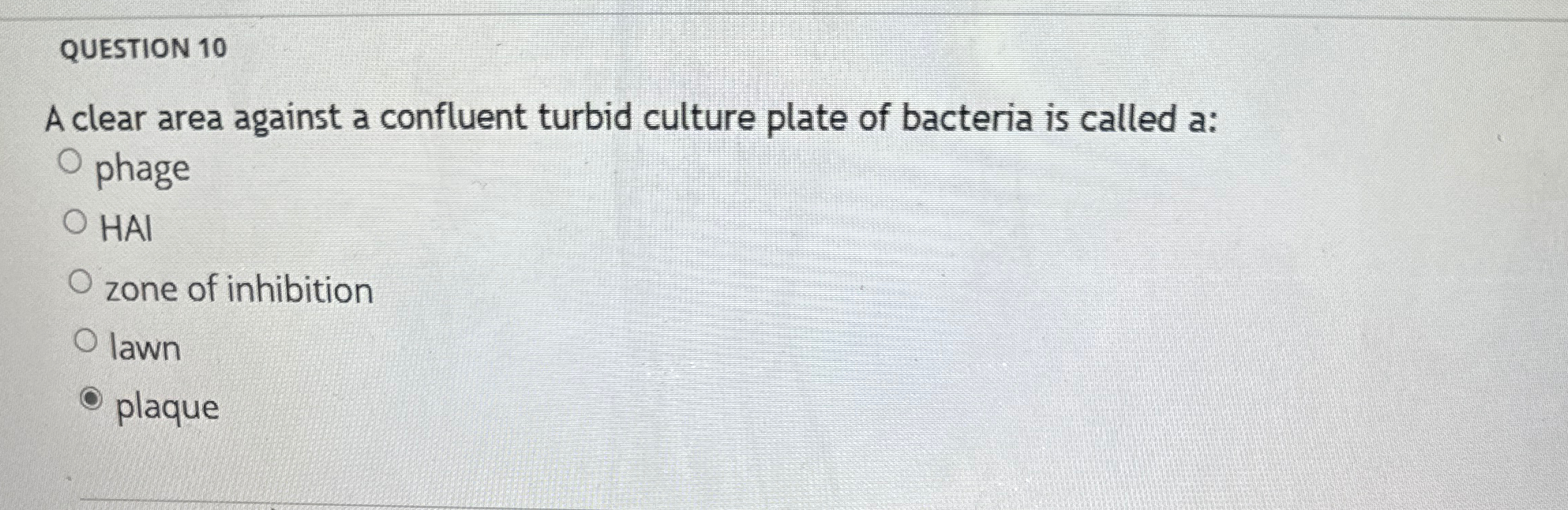 Solved QUESTION 10A clear area against a confluent turbid | Chegg.com