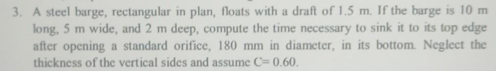 Solved 3. A steel barge, rectangular in plan, floats with a | Chegg.com