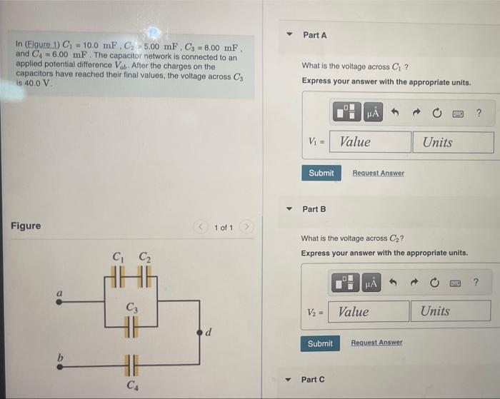 Solved Part A In (Eigure 1) C1=10.0mF,C2=5.00mF,C3=8.00mF. | Chegg.com