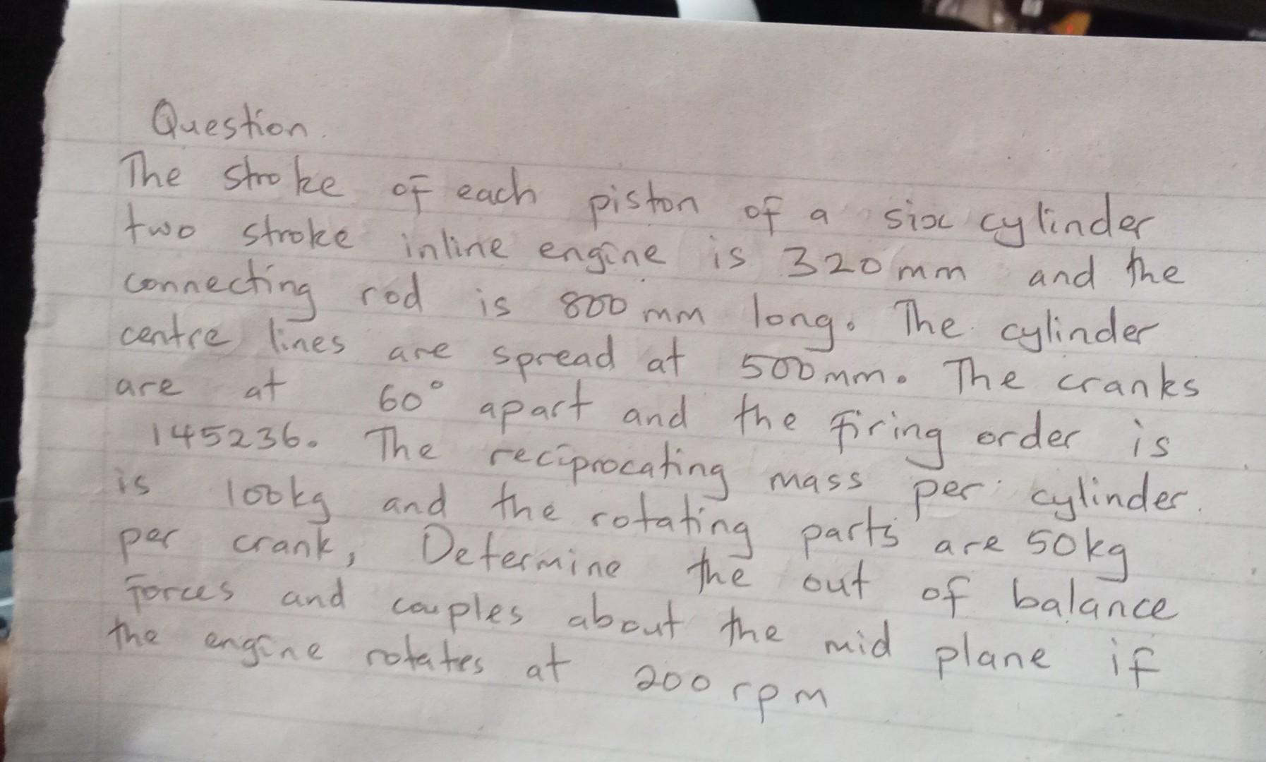 Solved Question The stroke of each piston of a six cytinder | Chegg.com