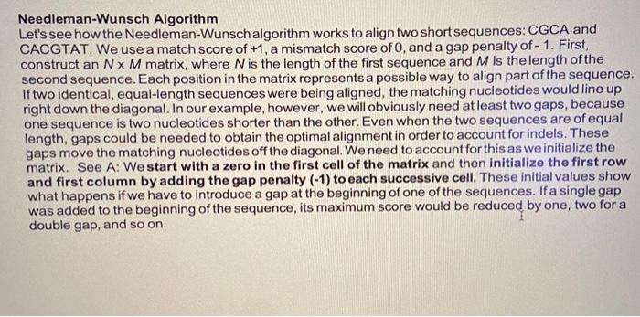 Solved 7. Generate a MATRIX based on the Needleman-Wunsch | Chegg.com
