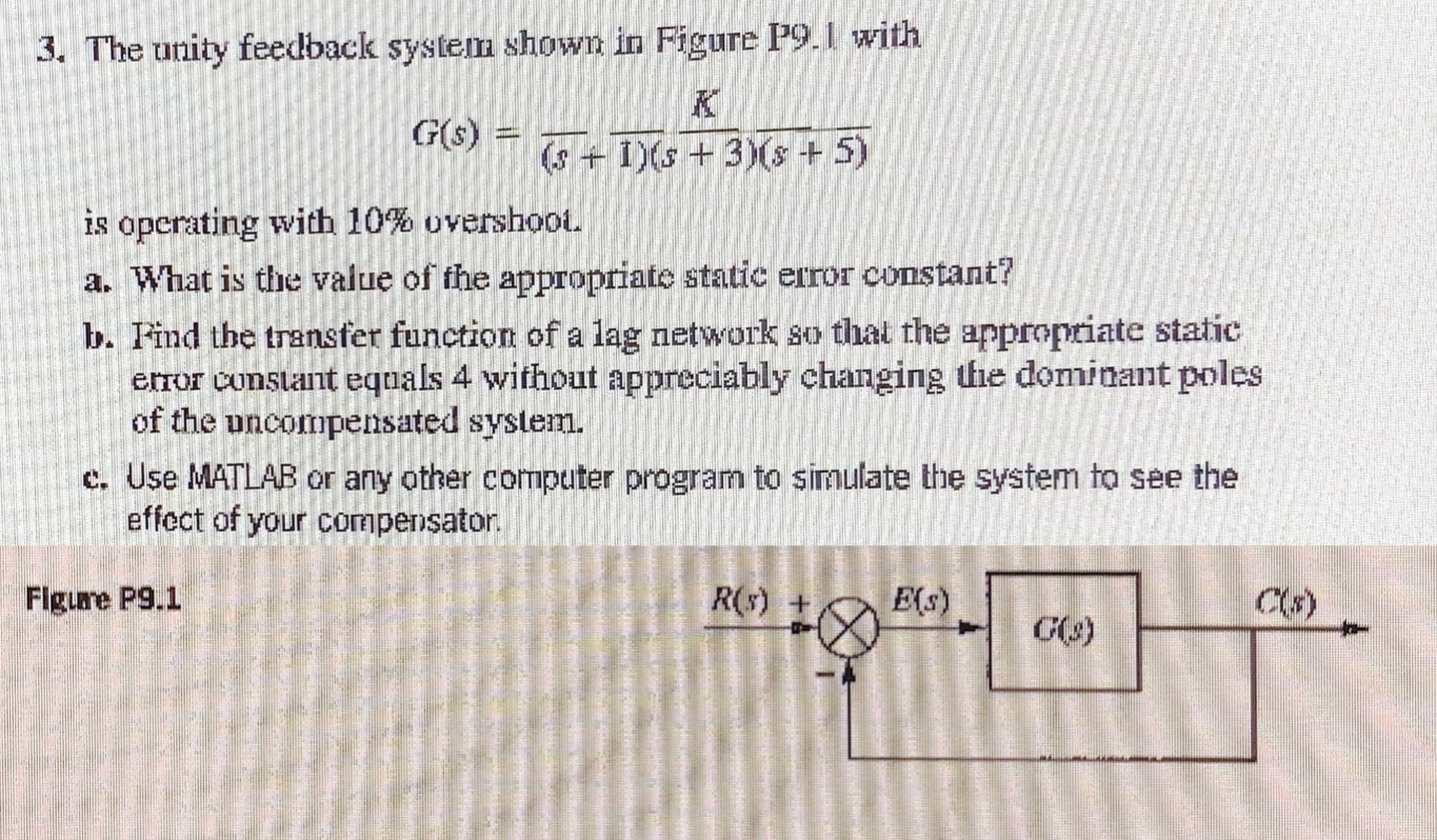 Solved The unity feedback system shown in Figure P9.1 | Chegg.com