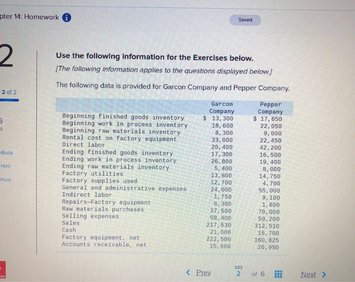 Solved pter 14: Homework i Saved 2 Use the following | Chegg.com