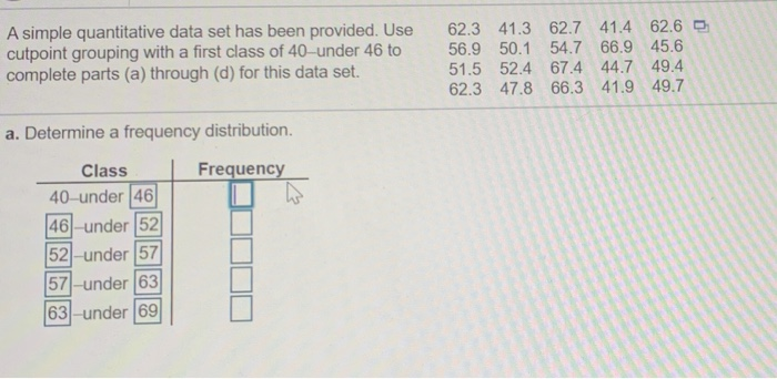 Solved A Simple Quantitative Data Set Has Been Provided Use 