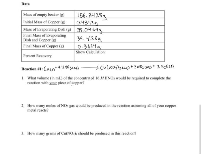 Solved Data Reaction \#1: | Chegg.com