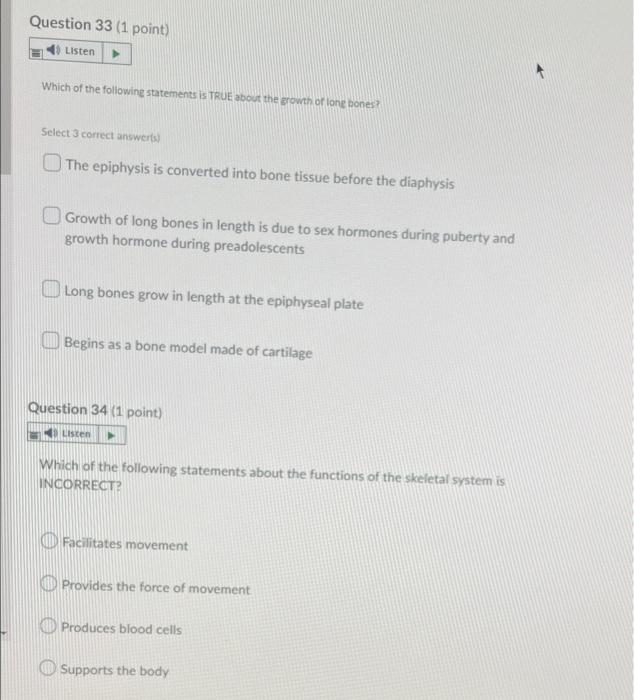 Solved Question 33 1 Point Listen Which Of The Following 