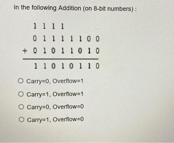 Solved In the following Addition (on 8-bit numbers) : 1 1 1 | Chegg.com