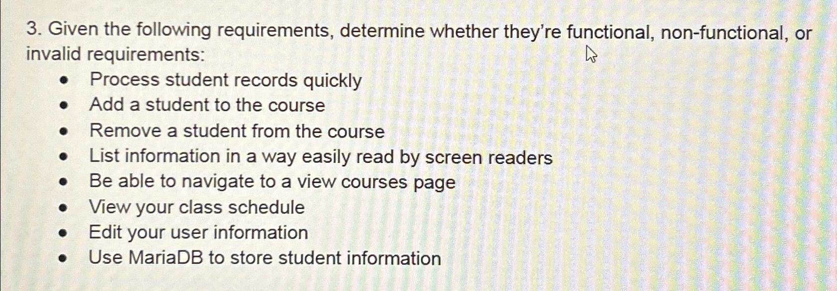 Solved Given the following requirements, determine whether | Chegg.com