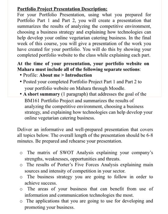 Solved Portfolio Project Presentation Description: For your | Chegg.com