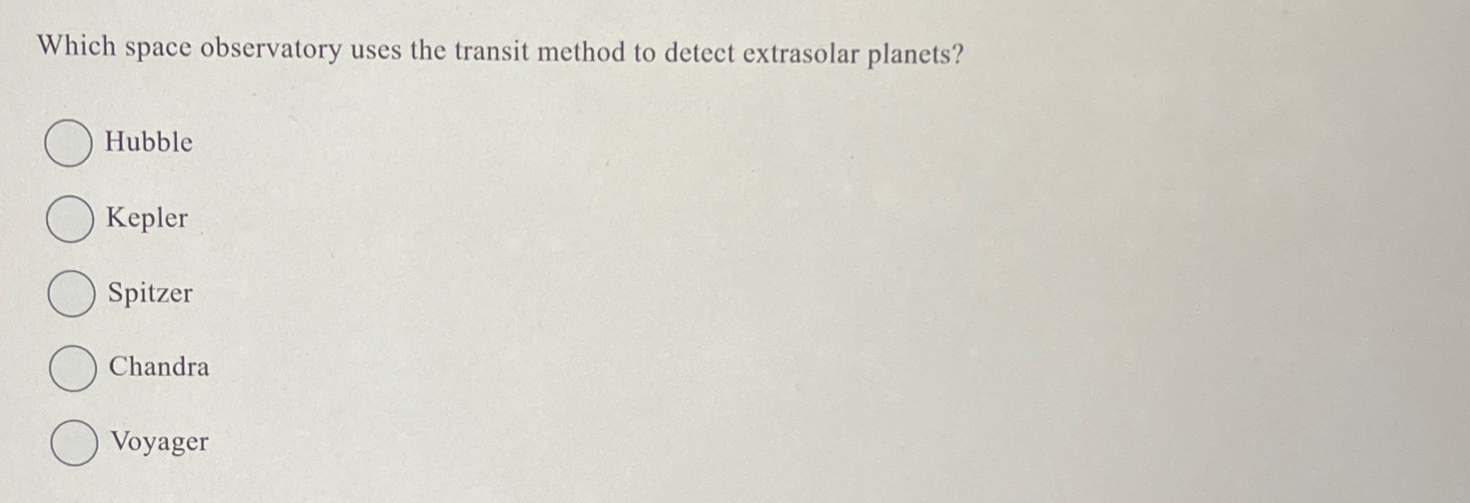 Solved Which space observatory uses the transit method to | Chegg.com