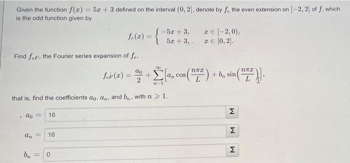 Solved Given the function f(x)=5x+3 defined on the interval | Chegg.com