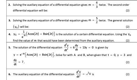 Solved 2. Solving the auxiliary equation of a differential | Chegg.com