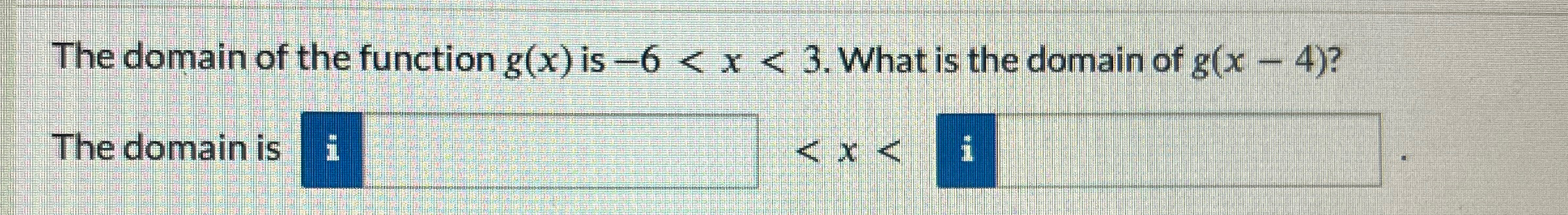 Solved The domain of the function g(x) ﻿is g(x-4)-6. ﻿What | Chegg.com