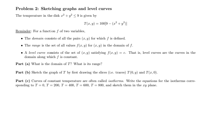 Solved Problem 2: Sketching graphs and level curves The | Chegg.com