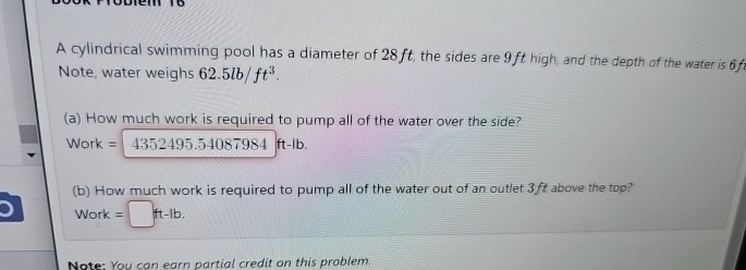Solved A cylindrical swimming pool has a diameter of 28ft, | Chegg.com