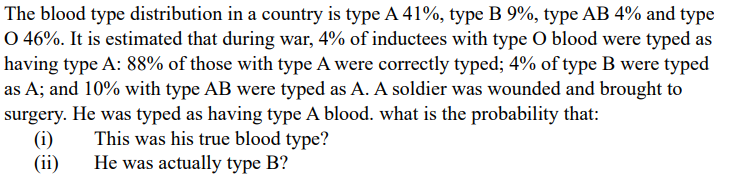Solved The blood type distribution in a country is type A | Chegg.com