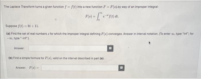 Solved The Laplace Transform turns a given function f=f(t) | Chegg.com