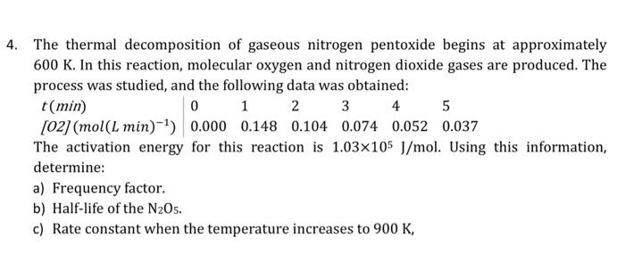 Solved The thermal decomposition of gaseous nitrogen | Chegg.com