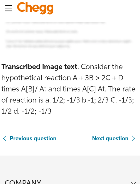 Solved Consider the hypothetical reaction A + 3B > 2C + D | Chegg.com