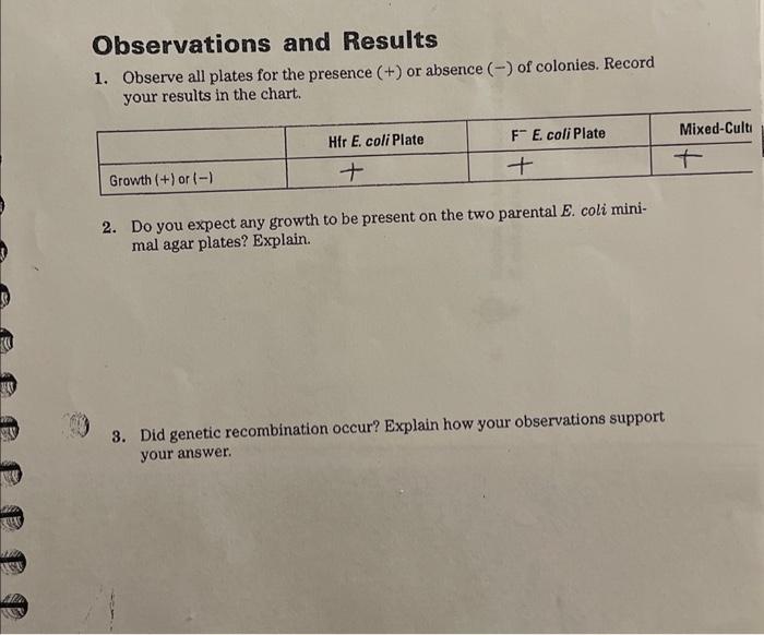 Solved Observations and Results 1. Observe all plates for | Chegg.com