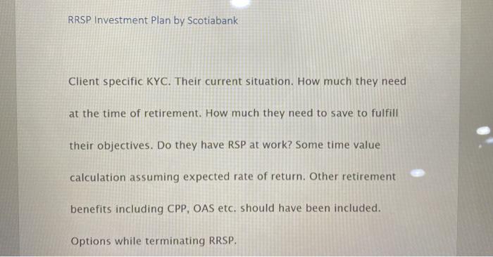 Solved RRSP Investment Plan by Scotiabank Client specific | Chegg.com
