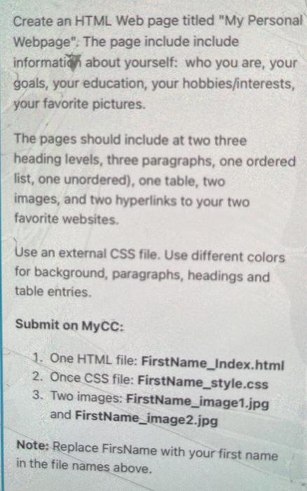 Solved Create an HTML Web page titled "My Personal Webpage". | Chegg.com