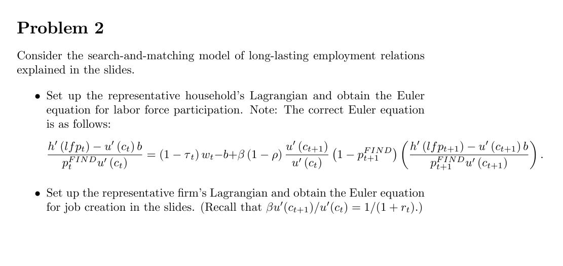 Solved Problem 2Consider the search-and-matching model of | Chegg.com