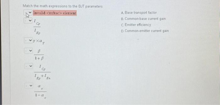 Solved Match the math expressions to the BJT parameters A. | Chegg.com