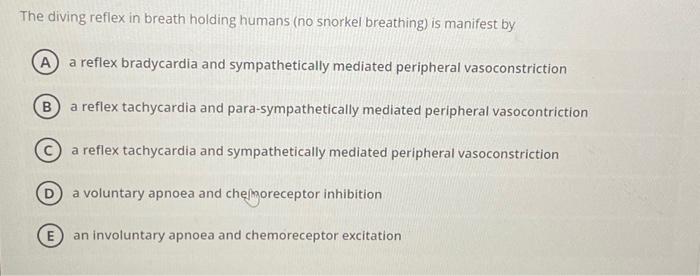 Solved The diving reflex in breath holding humans (no | Chegg.com