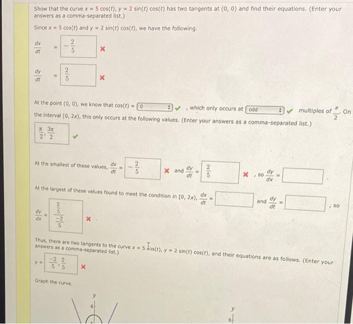 Solved Show that the curve x = 5 cos(t), y = 2 sin(t) cos() | Chegg.com