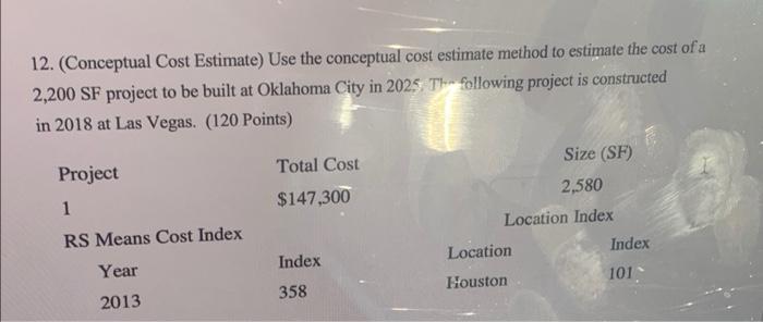 Solved 12. (Conceptual Cost Estimate) Use the conceptual | Chegg.com