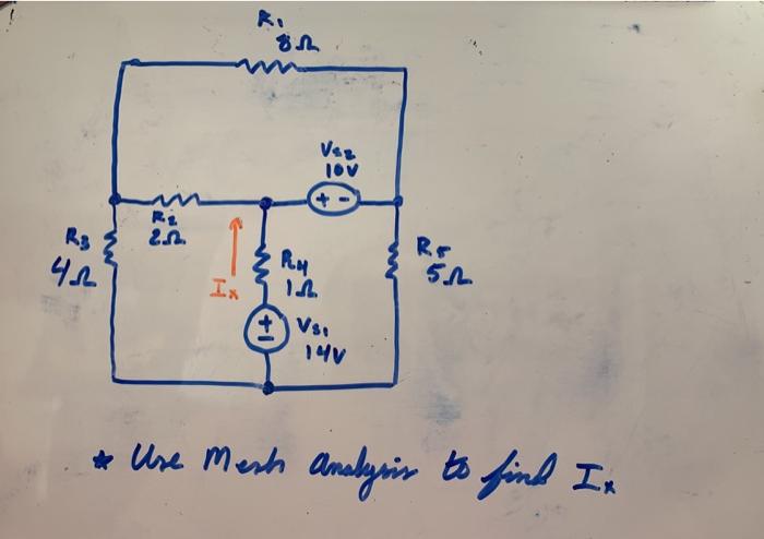 Solved Va RE 42 Rr 5.1 IX Ru 1.4 +Vs 14V * Use Mesh Analysis | Chegg.com
