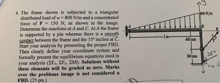 Solved 4. The frame shown is subjected to a triangular | Chegg.com