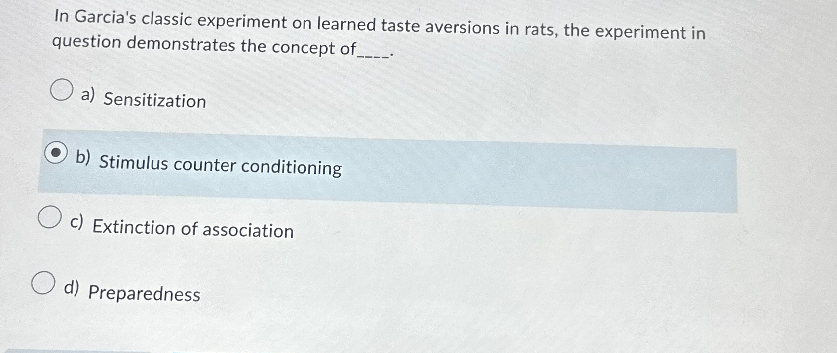Solved In Garcia's classic experiment on learned taste | Chegg.com