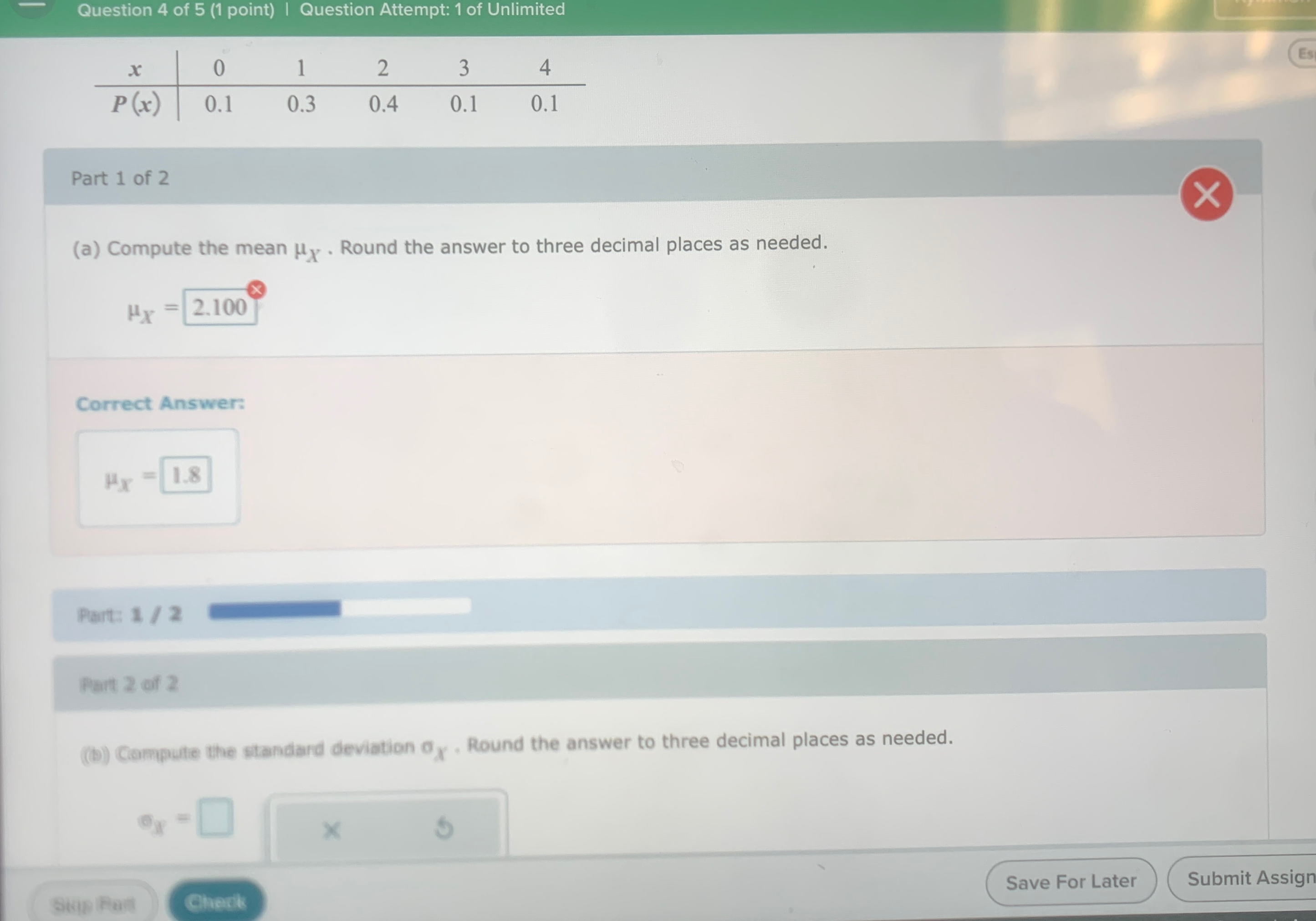 Solved Question 4 ﻿of 5 (1 ﻿point) । ﻿Question Attempt: 1 | Chegg.com
