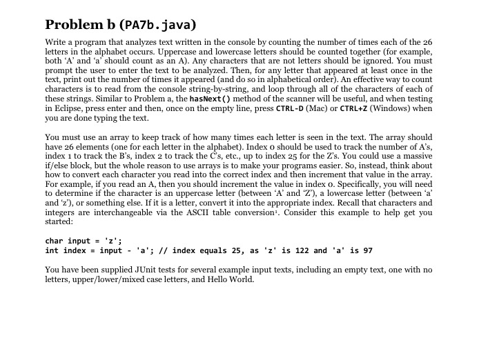 Solved Problem b (PA7b.java) Write a program that analyzes | Chegg.com