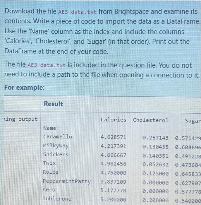 Solved Download the file AE3_data.txt from Brightspace and | Chegg.com