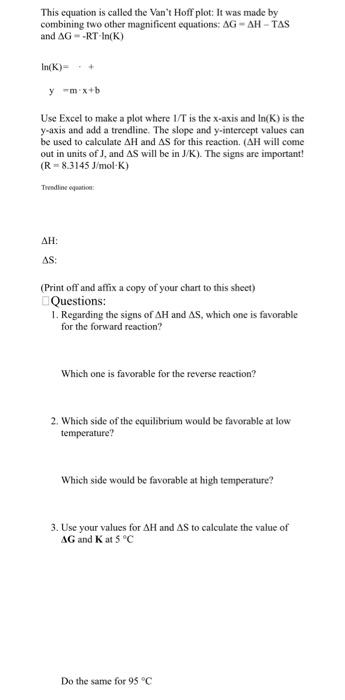Solved This equation is called the Van't Hoff plot: It was | Chegg.com