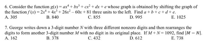 Solved 6. Consider the function g(x)=ax4+bx3+cx2+dx+e whose | Chegg.com