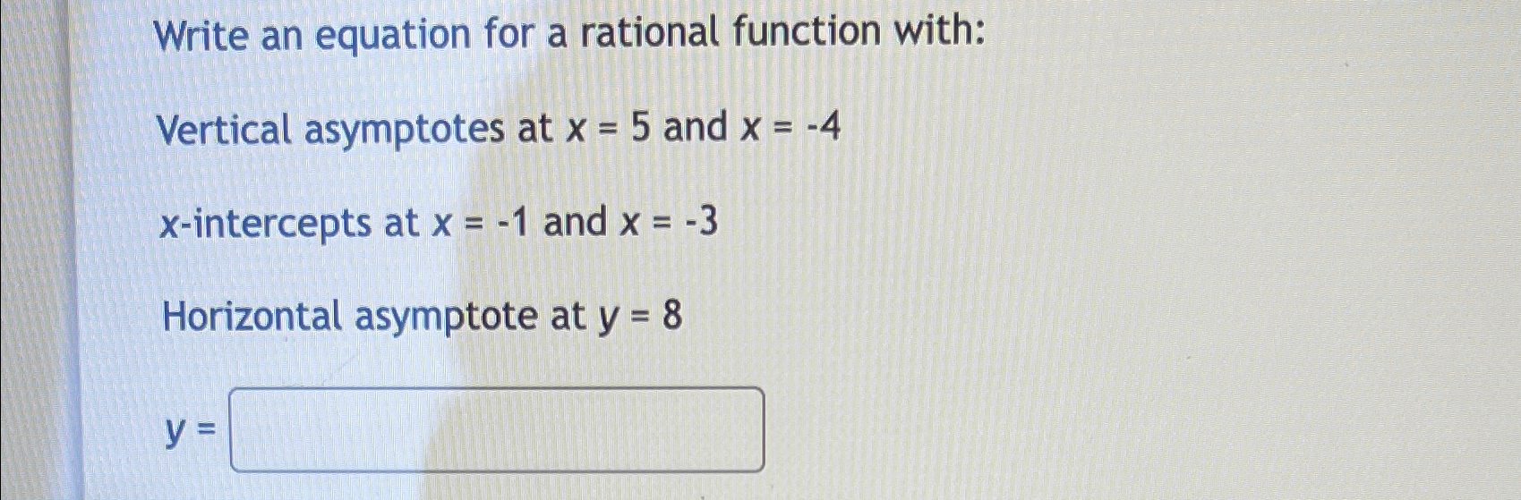 Solved Write an equation for a rational function | Chegg.com
