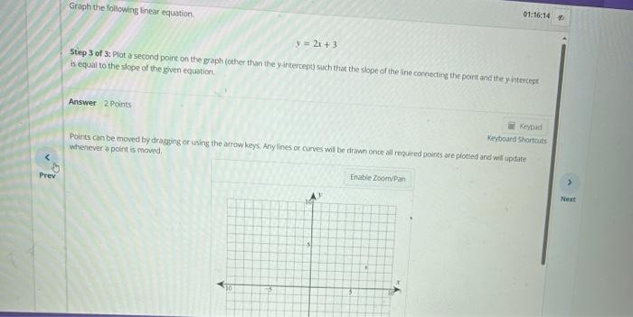 Solved Graph the following linear equation. y=2x+3 Step 3 of | Chegg.com