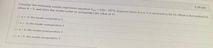Solved Consider the following sample regression equation Y | Chegg.com