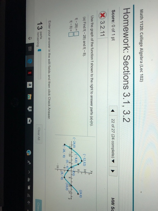 Solved Math 1120: College Algebra (Lec 102) Homework: | Chegg.com