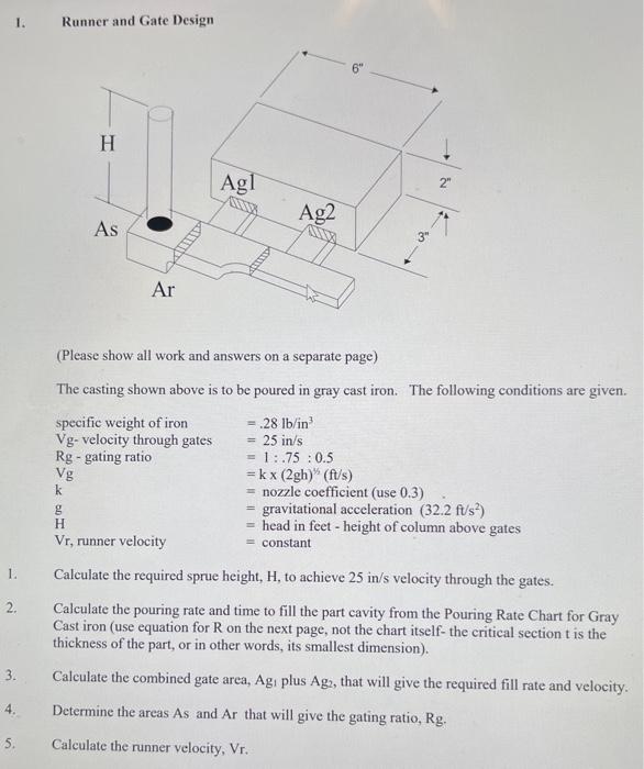 Solved 1. Runner and Gate Design (Please show all work and | Chegg.com
