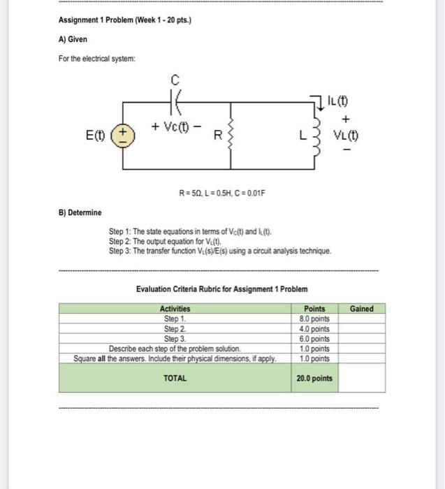 Solved R=5Ω,L=0.5H,C=0.01 F Step 1: The state equations in | Chegg.com