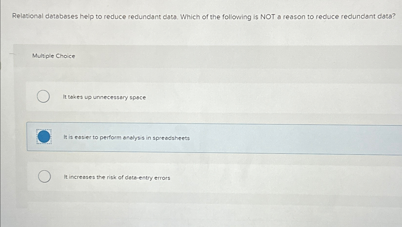 Solved Relational databases help to reduce redundant data. | Chegg.com
