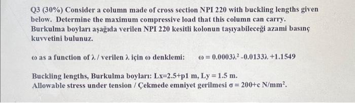 Q3 (30%) Consider a column made of cross section NPI | Chegg.com