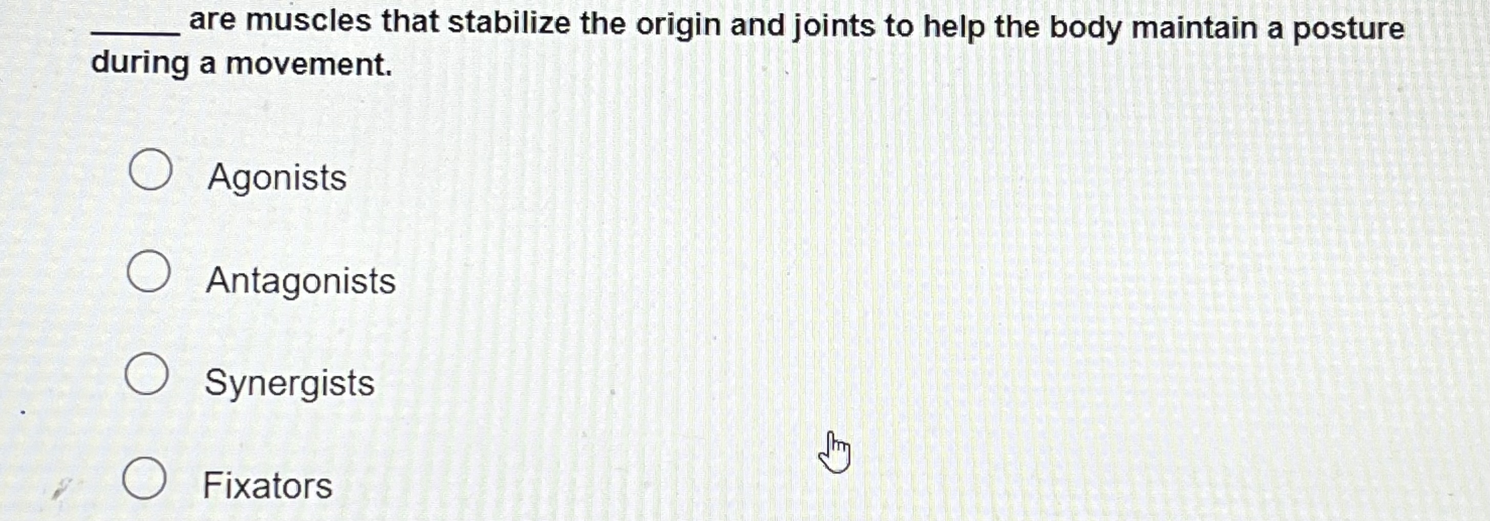 Solved are muscles that stabilize the origin and joints to | Chegg.com