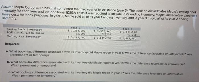 Solved Assume Maple Corporation has just completed the third | Chegg.com