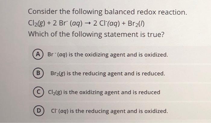 Solved Consider the following balanced redox reaction. | Chegg.com